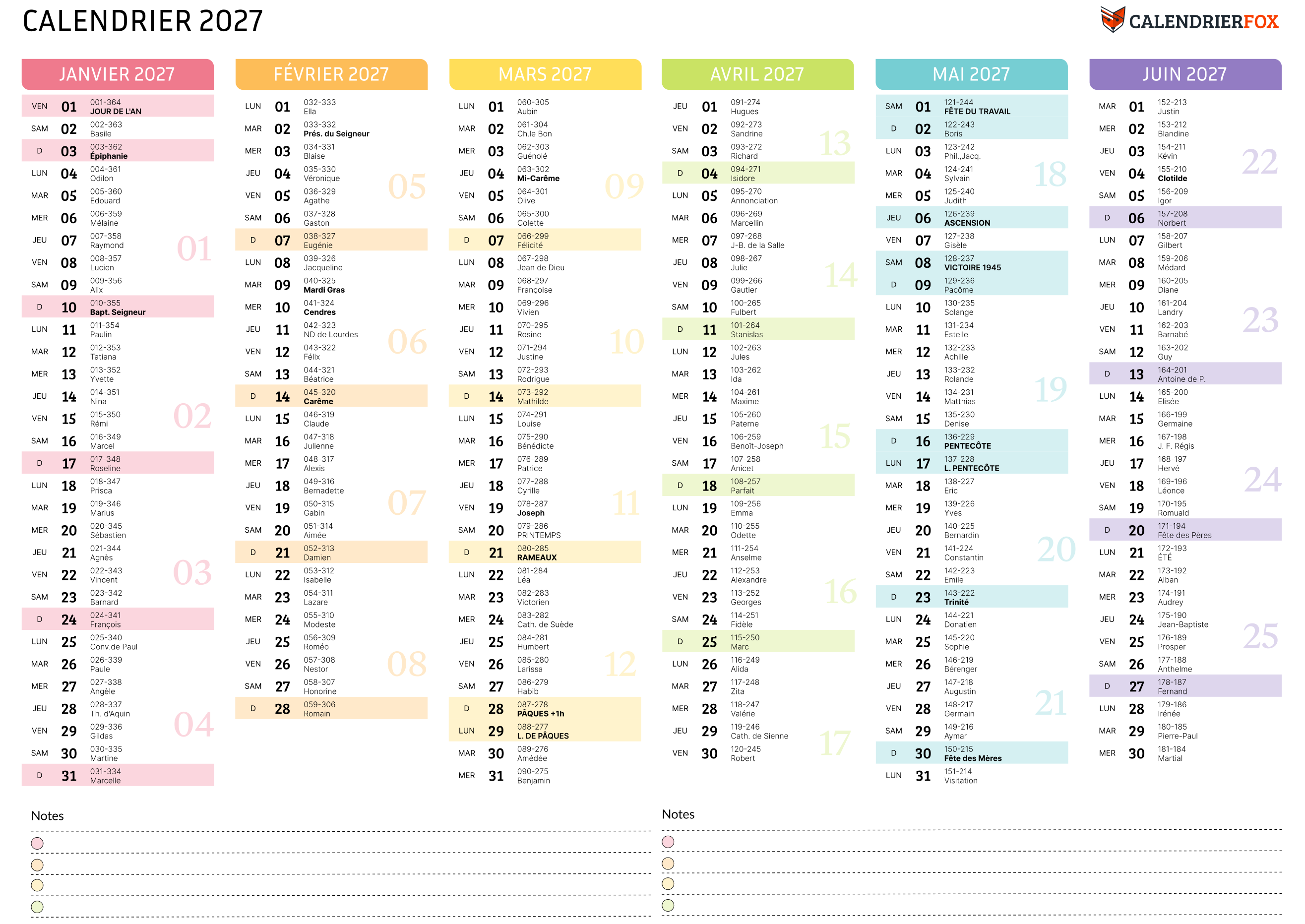 Calendrier 2027 à imprimer PDF Gratuit