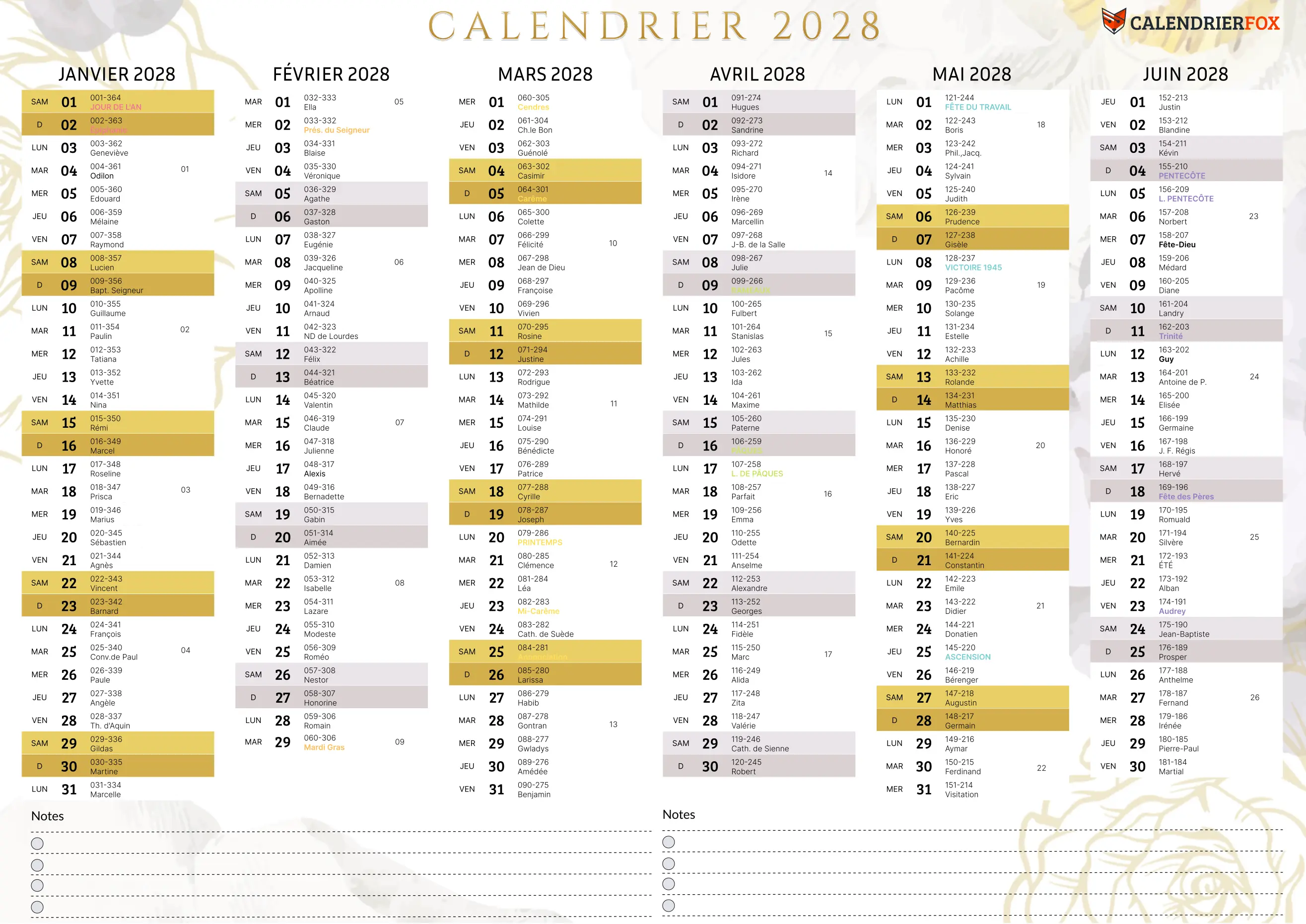 Calendrier 2028 à imprimer PDF Gratuit
