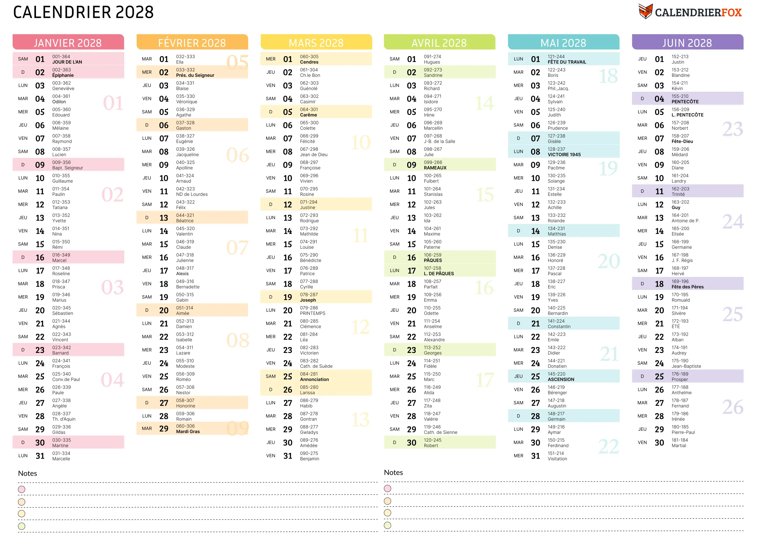 Calendrier 2028 à imprimer PDF Gratuit