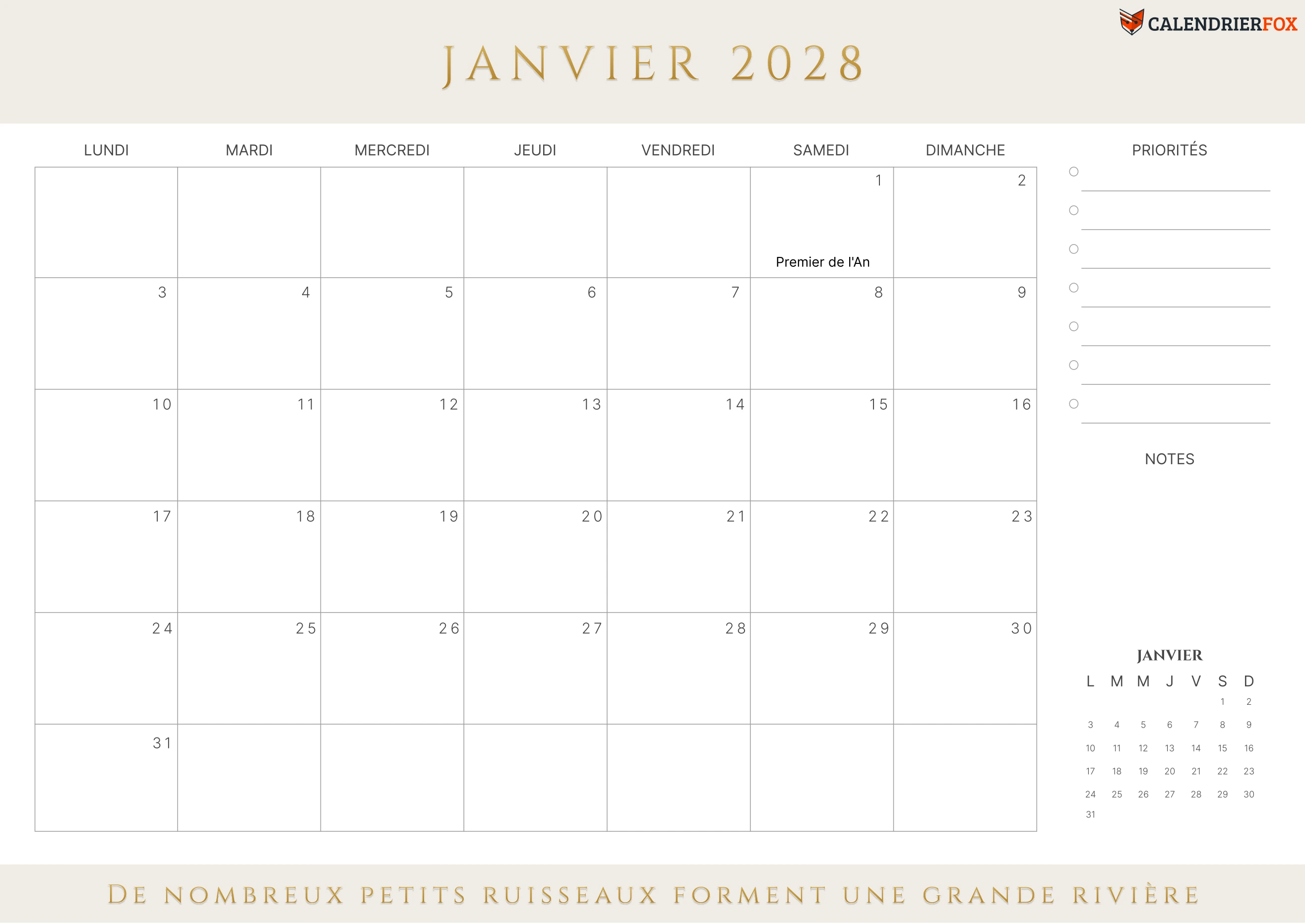Calendrier 2028 à imprimer PDF Gratuit